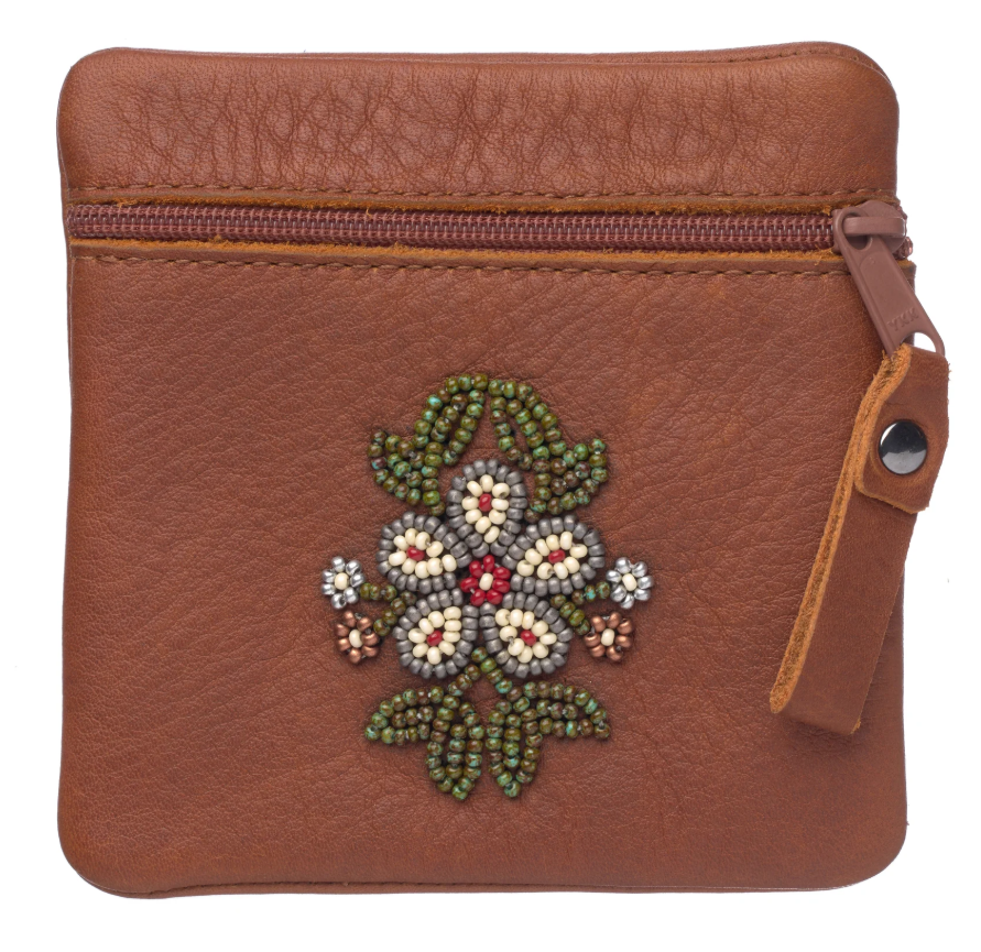 Floret Beaded Coin Purse – Leather-Moccasins