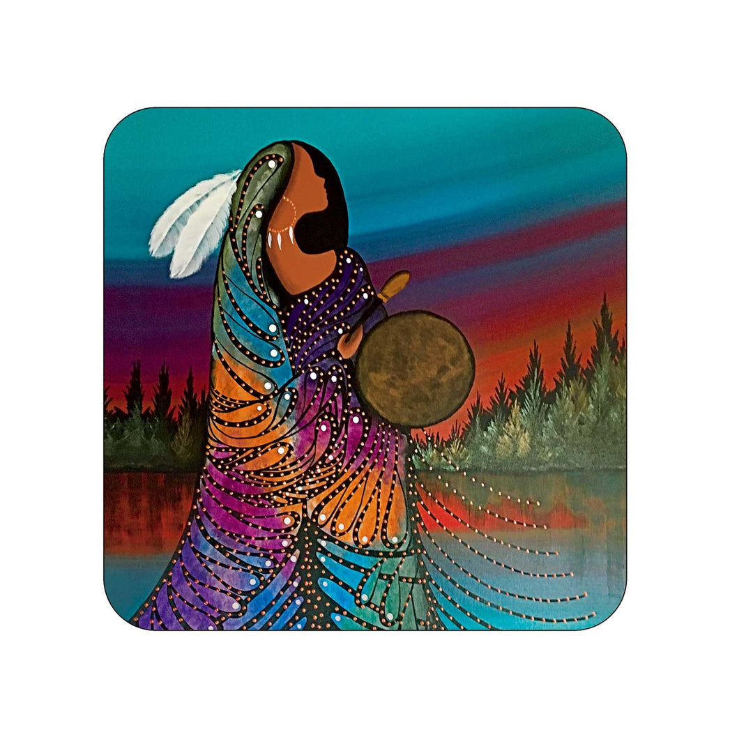 Indigenous Art Coasters MDF with Cork Backing Set of 4 – Leather-Moccasins