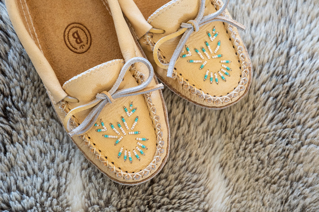 Women's Soft Sole Genuine Moose Hide Leather Beaded Moccasin Slippers ...