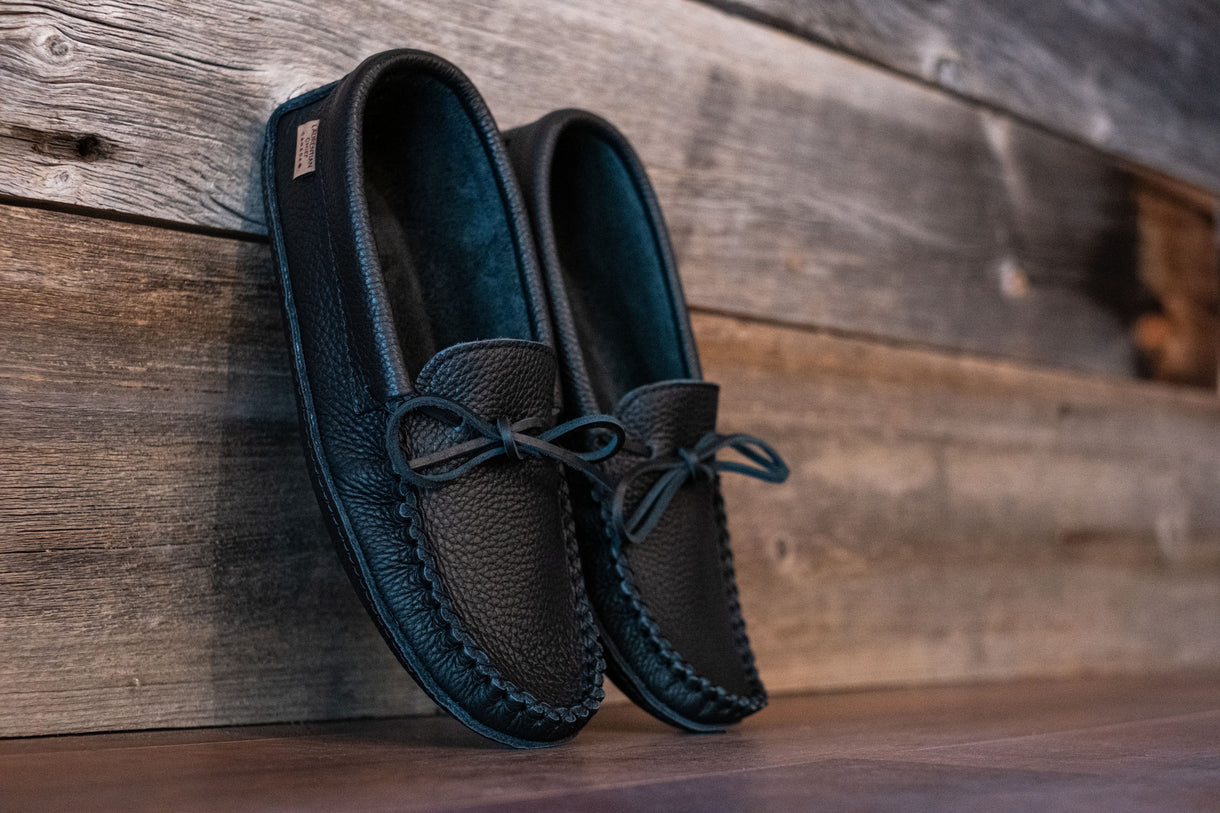 Men's Soft Sole Black Genuine Leather Moccasin Slippers – Leather-Moccasins
