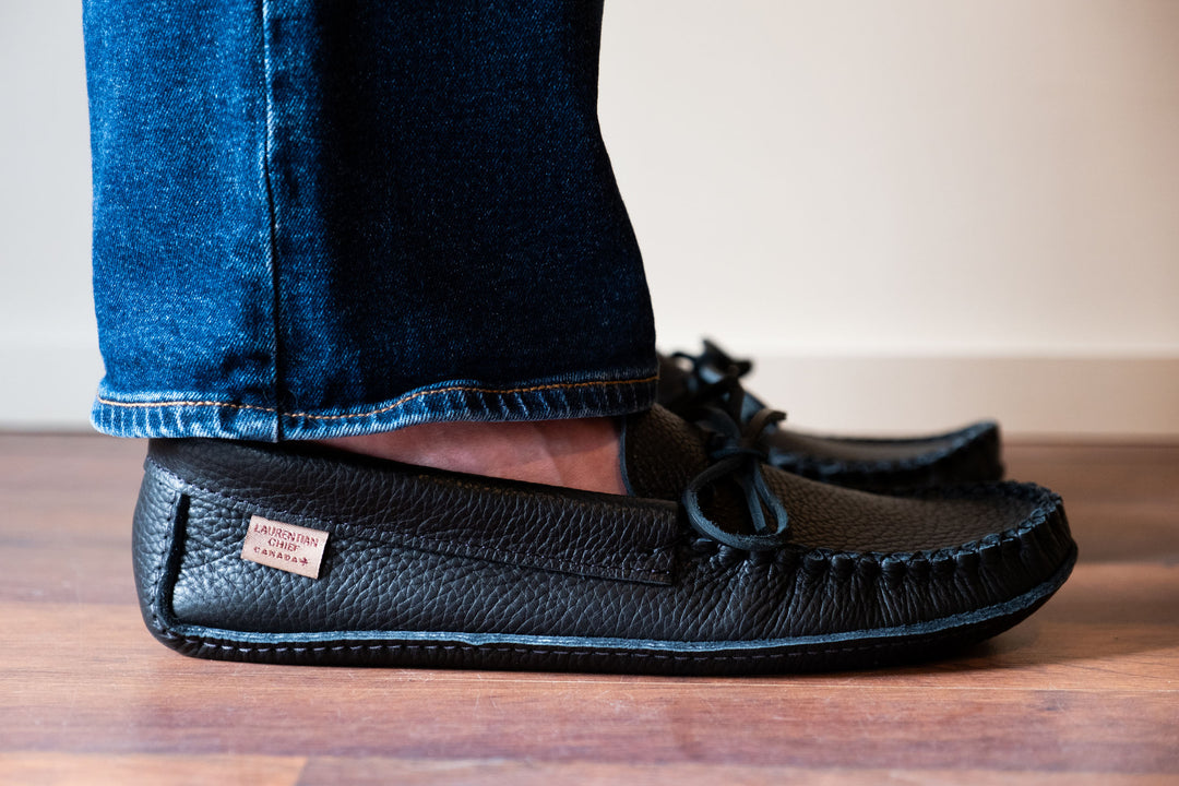 Men's Soft Sole Black Genuine Leather Moccasin Slippers – Leather-Moccasins