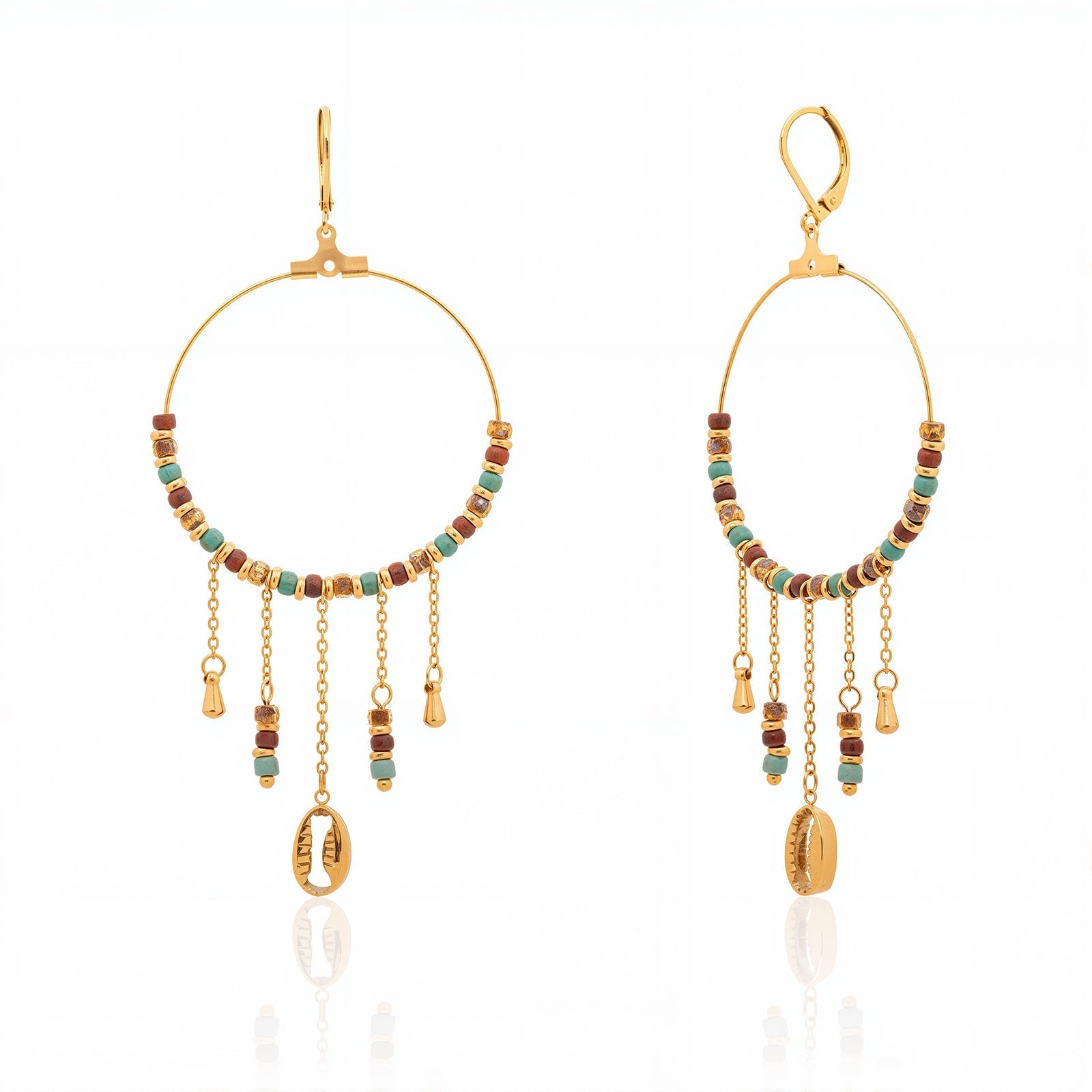 Wrangler Natural Stone Dangling Charms Hoop Earrings 14K Gold – Leather ...