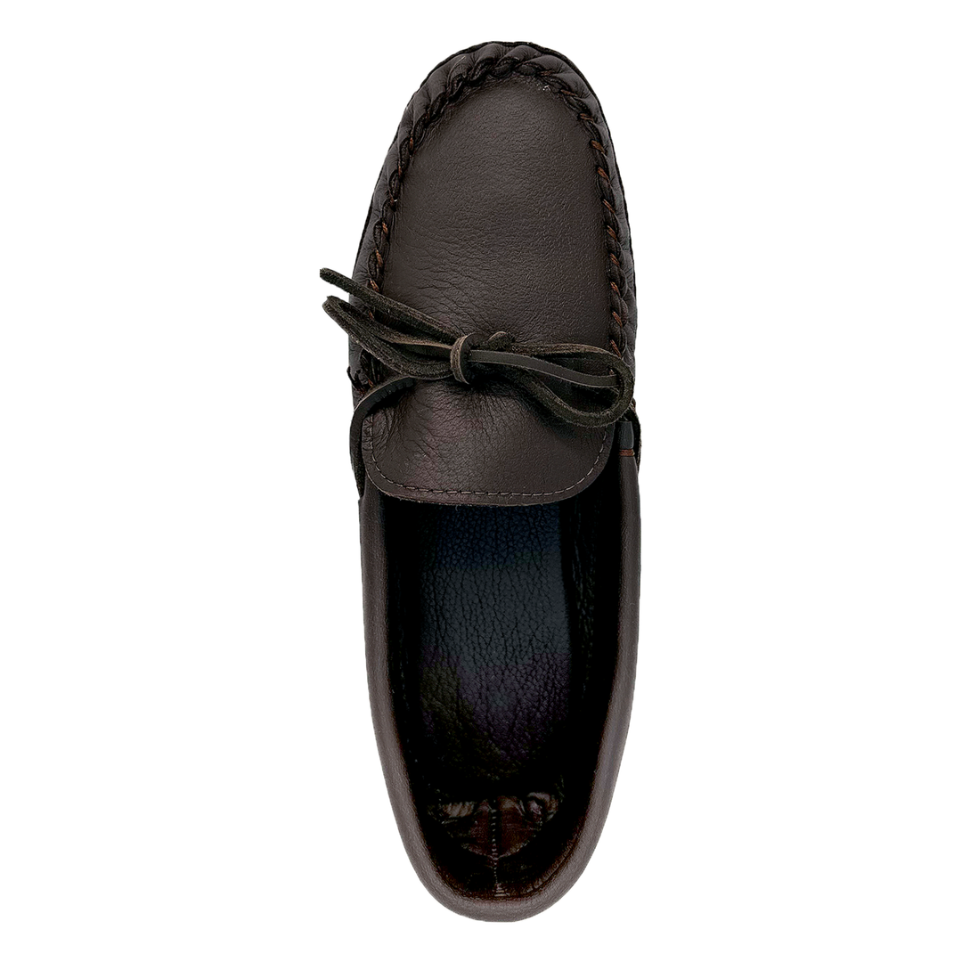 Men's Soft Sole Dark Brown Double Deerskin Leather Moccasin Slippers ...