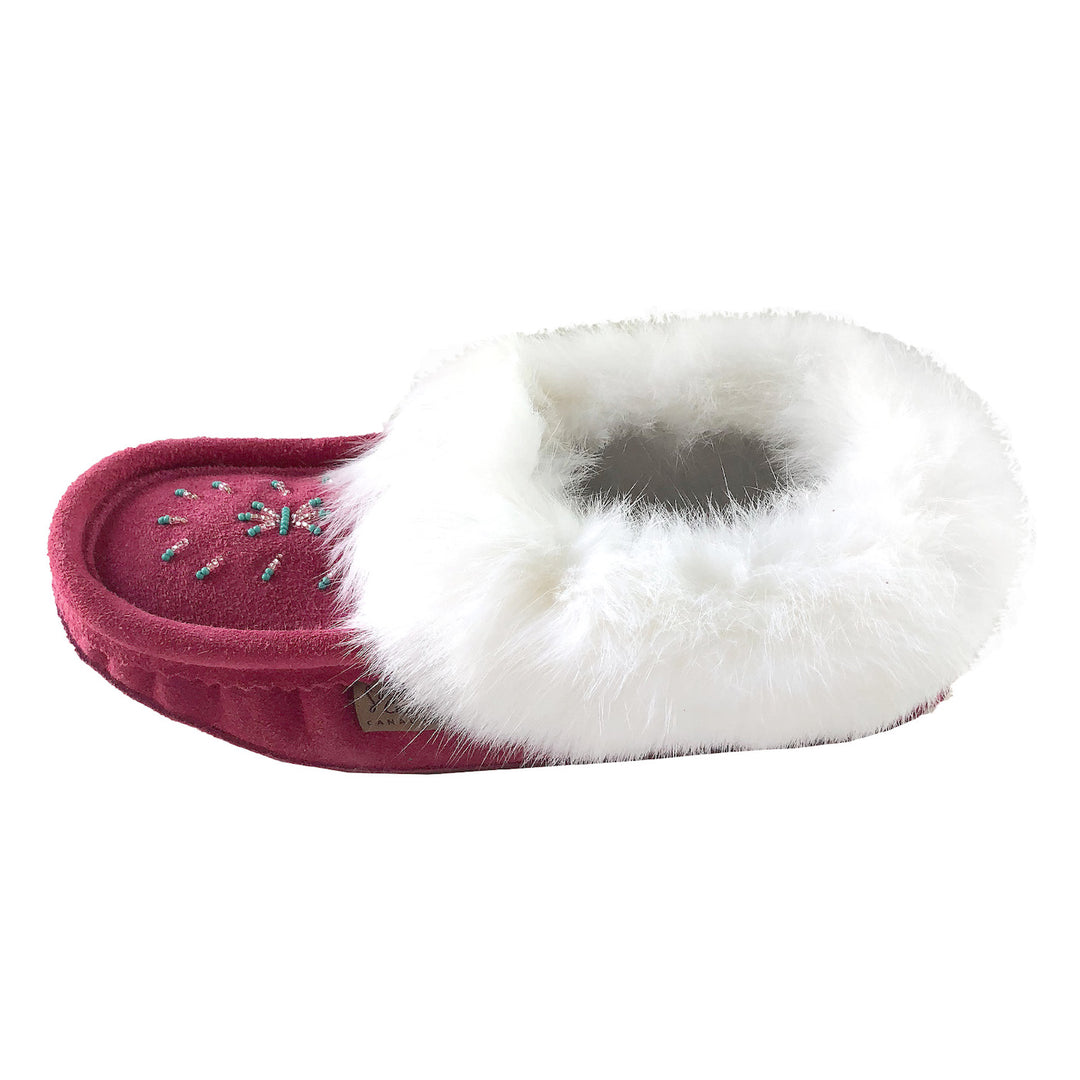 Women's Fleece Lined Fuchia Pink Suede Moccasins with Real Rabbit Fur ...