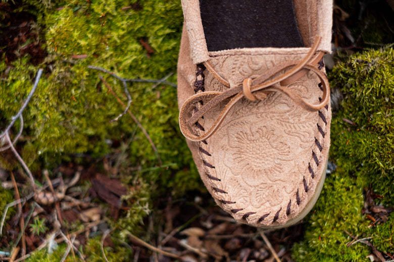Womens Floral Embossed Mocka Brown Genuine Suede Casual Moccasin Shoes ...