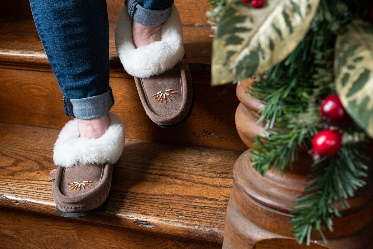 Buy Women's Hard Crepe Sole Sheepskin Moccasin Slippers Made In Canada ...