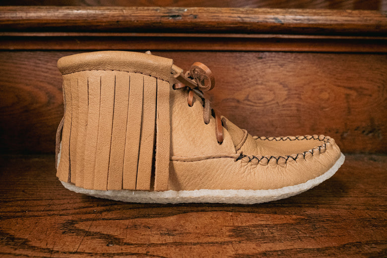 Women’s Crepe Sole Genuine Moose Hide Leather Fringed Moccasin Boots ...