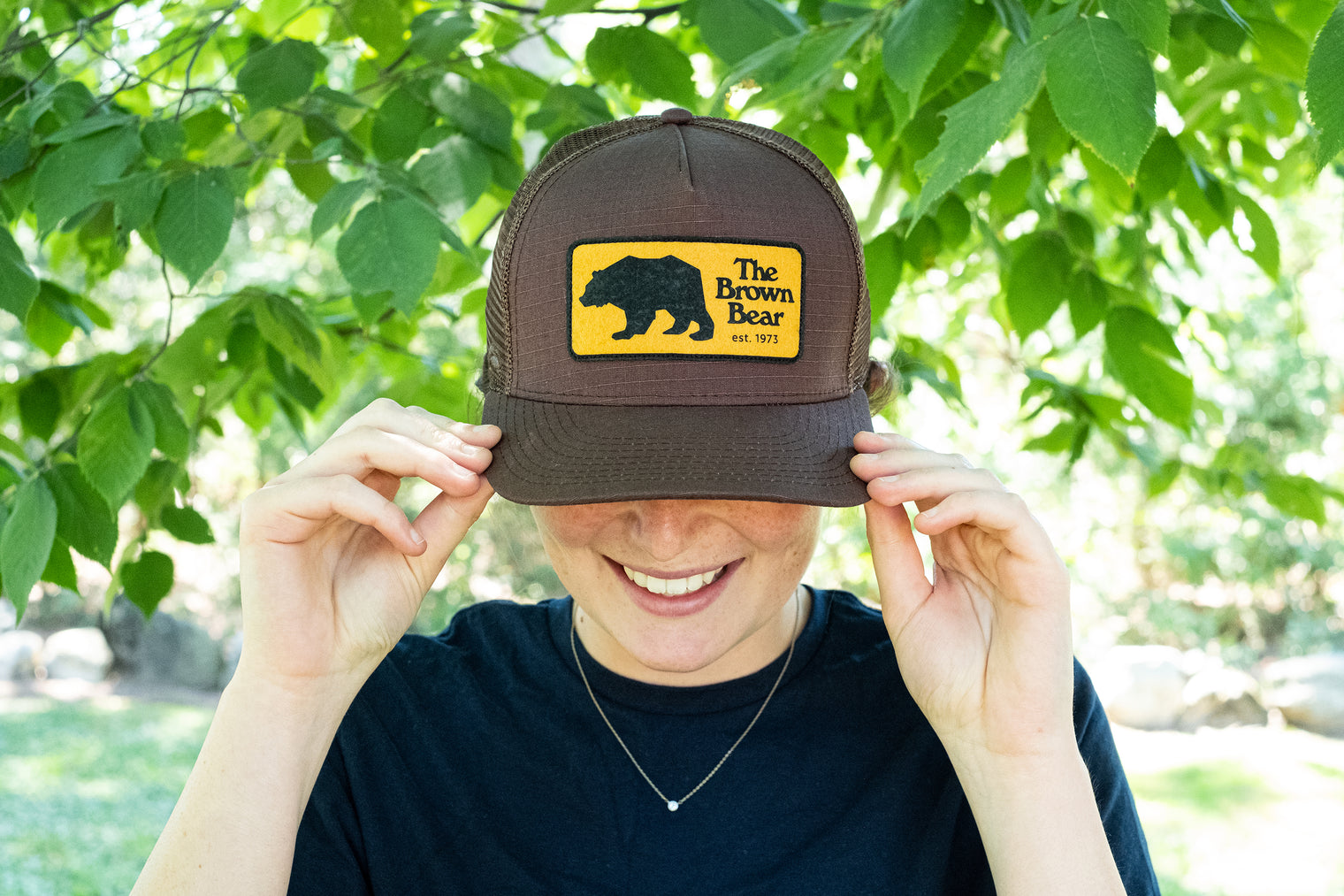 'The Brown Bear' Merch High Crown Trucker Hat with Woven Label ...