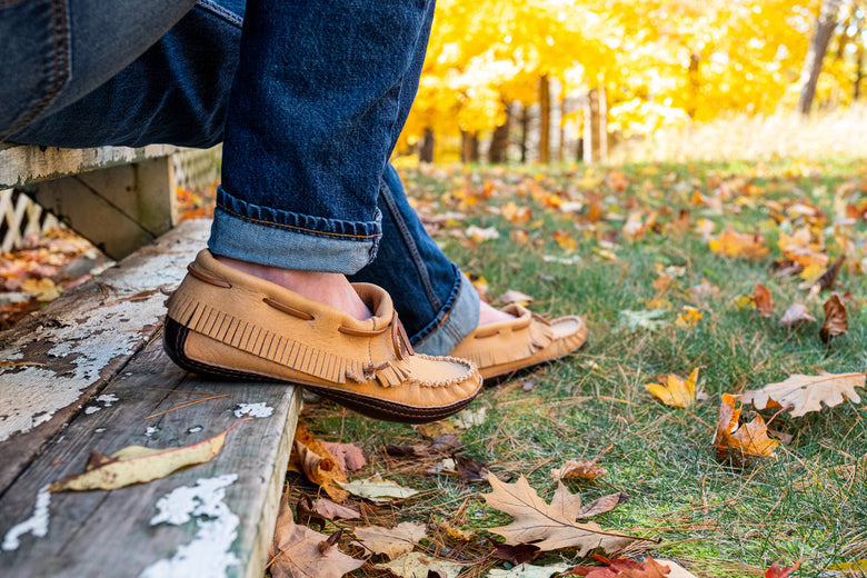 Men's Genuine Moose Hide Leather Earthing Ankle Fringed Moccasin Shoes ...
