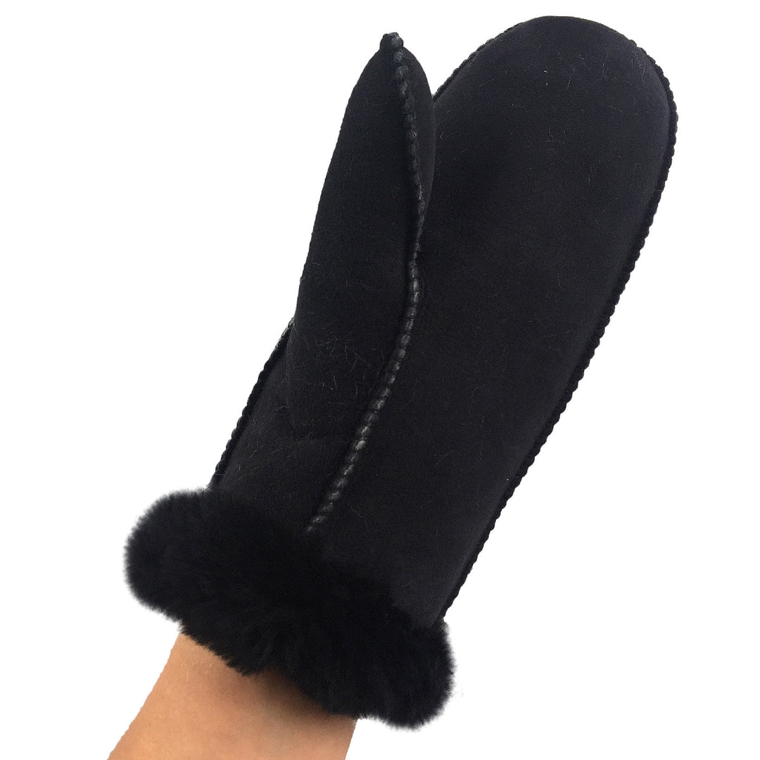 Women's Black Warm & Plush Real Genuine Sheepskin Insulated Mittens ...