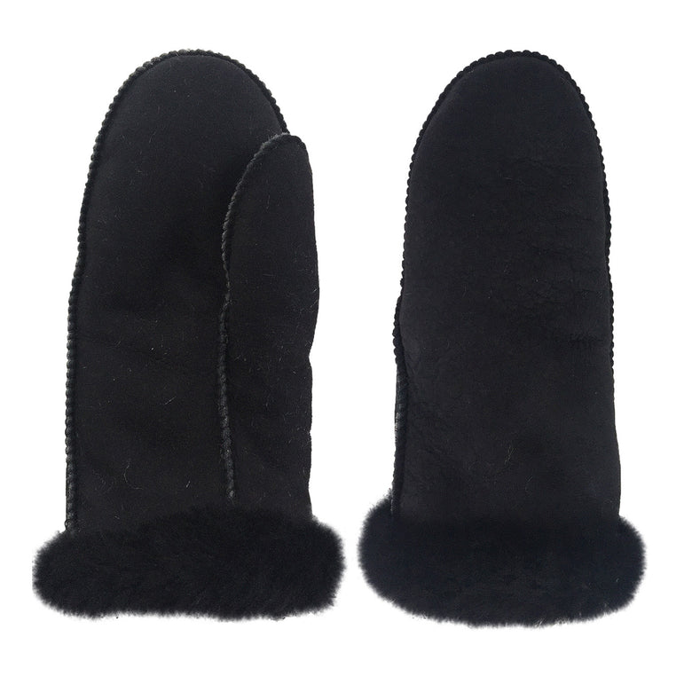 Women's Black Warm & Plush Real Genuine Sheepskin Insulated Mittens ...