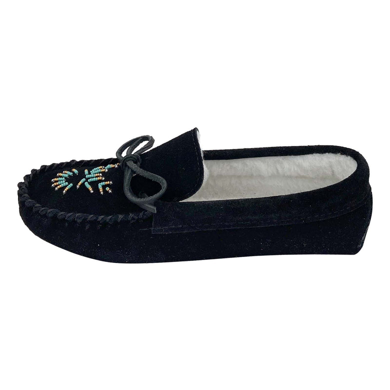 Women's Beaded Genuine Suede Leather Indoor Moccasin Slippers – Leather ...