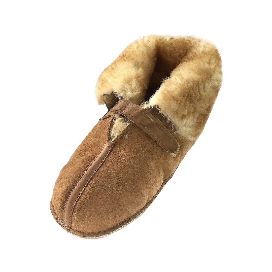 Men's 100% Real Sheepskin Cabin Slippers with Velcro Straps & Collar ...