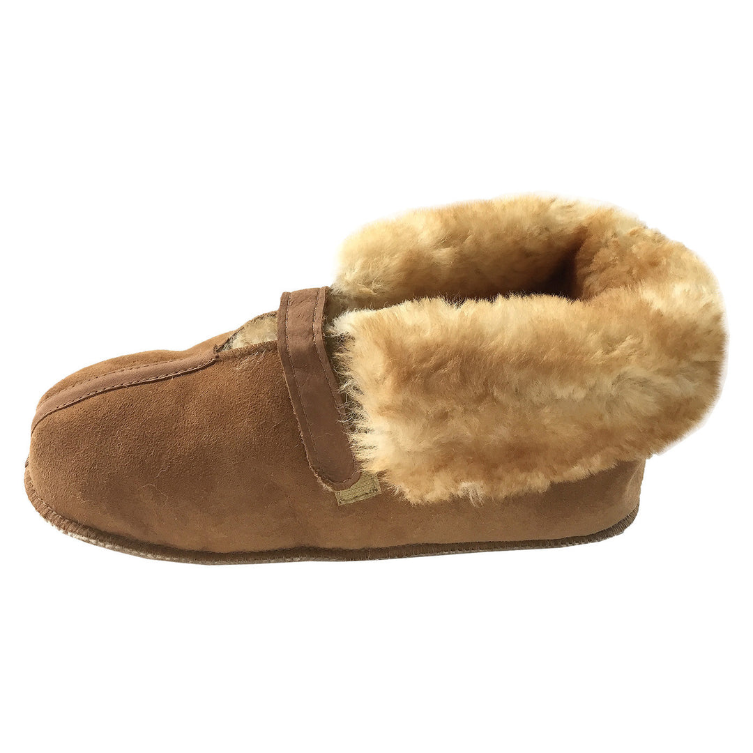 Men's 100% Real Sheepskin Cabin Slippers with Velcro Straps & Collar ...