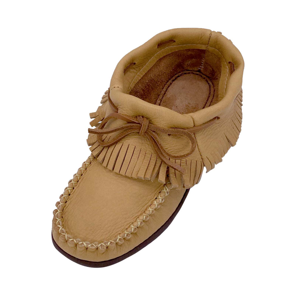 Women's Rubber Sole Genuine Moosehide Leather Ankle Fringe Moccasins ...