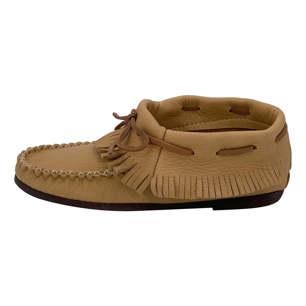 Women's Rubber Sole Genuine Moosehide Leather Ankle Fringe Moccasins ...