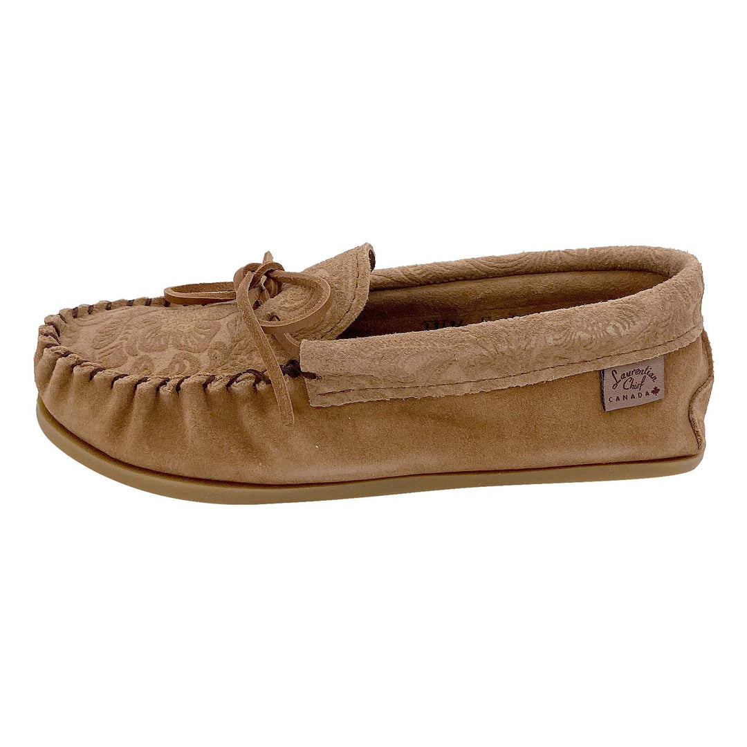 Womens Floral Embossed Mocka Brown Genuine Suede Casual Moccasin Shoes ...