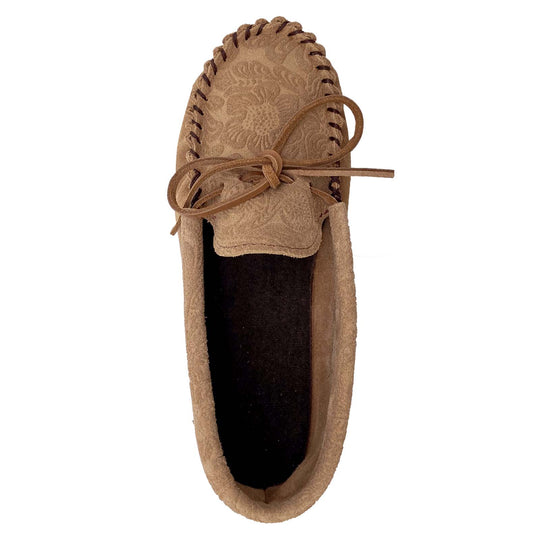 Womens Floral Embossed Mocka Brown Genuine Suede Casual Moccasin Shoes ...