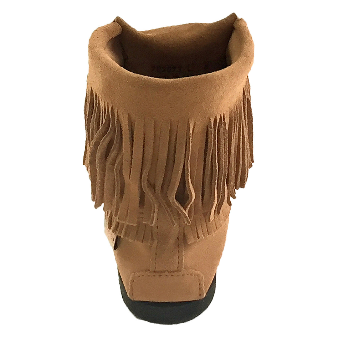 Women's Genuine Moka Suede Moccasin Boots with Long Fold-Over Fringes ...