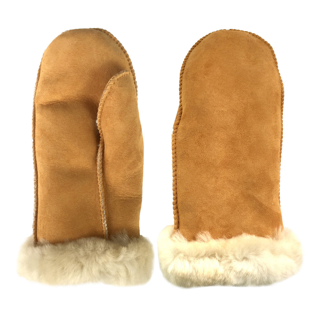 Women's Warm & Plush Real Genuine Sheepskin Lined Mittens Natural Tan ...