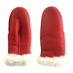 Women's Real Sheepskin Lined Mittens with Bright Red Leather Exterior ...
